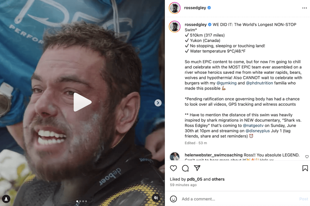 Ross Edgley achieves world's longest non-stop swim | 220 Triathlon